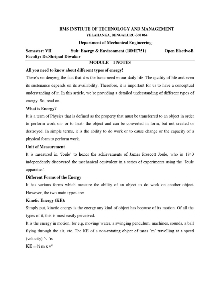 Energy Environment Module 1 Notes Pdf