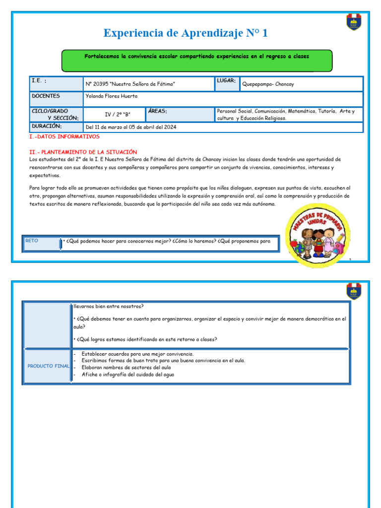 EXPERIENCIA DE APRENDIZAJE N° 1 2do B | PDF | Geometría | Evaluación