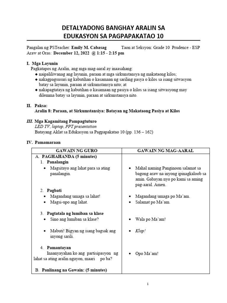 DETAILED LESSON PLAN 10 | PDF