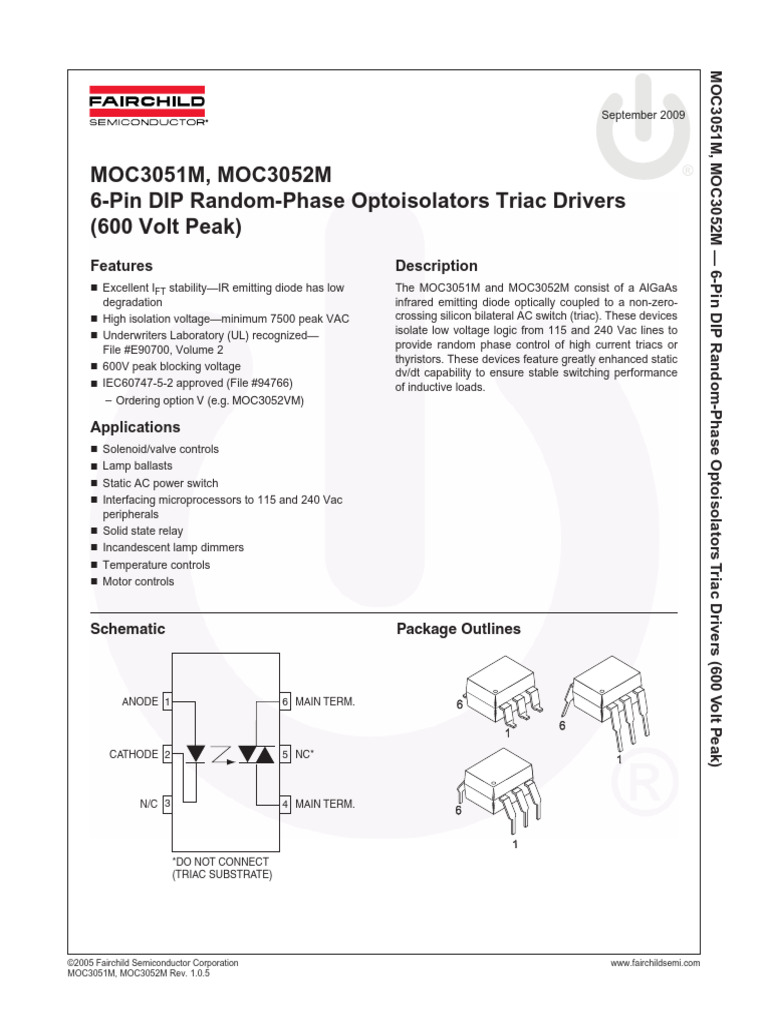 MOC3052M | PDF | Alternating Current | Resistor