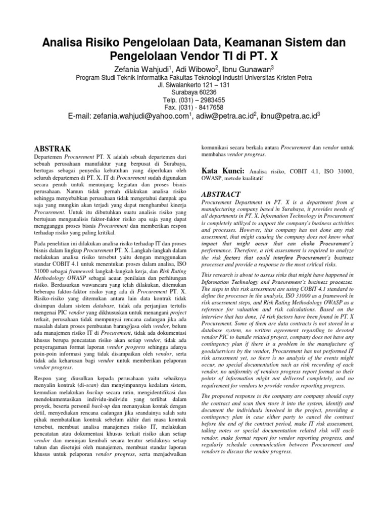 Analisa Risiko IT di Procurement PT. X | PDF
