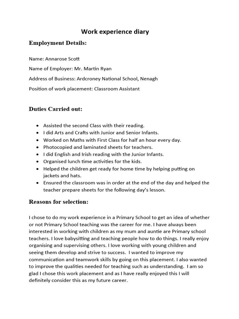 Work Experience Diary | PDF