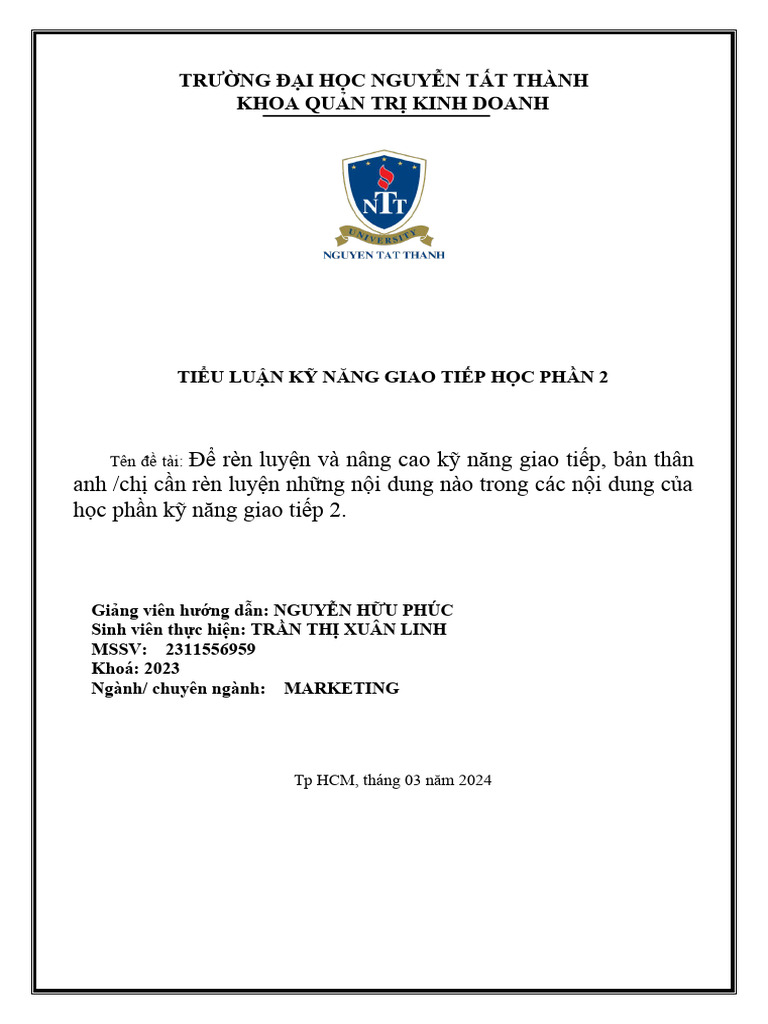 Biểu Mẫu Tiểu Luận KNGT - HP2 | PDF