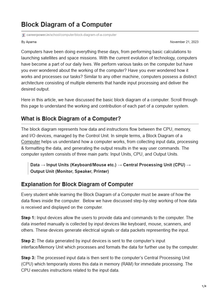 Block Diagram of A Computer | Download Free PDF | Input/Output | Computer Data Storage