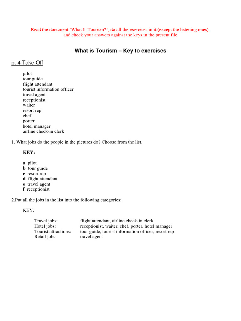 04a What Is Tourism Key To Exercises | PDF | Tourism | Linguistics