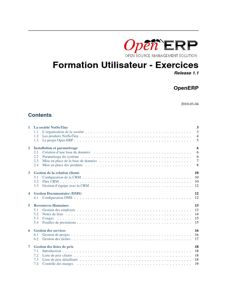 OpenERP FormationUtilisateur Exercices | PDF
