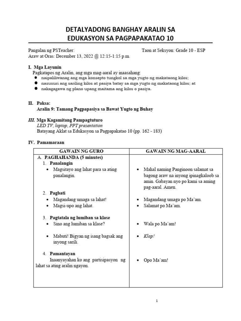 DETAILED LESSON PLAN ESP 10 3rd Teaching | PDF
