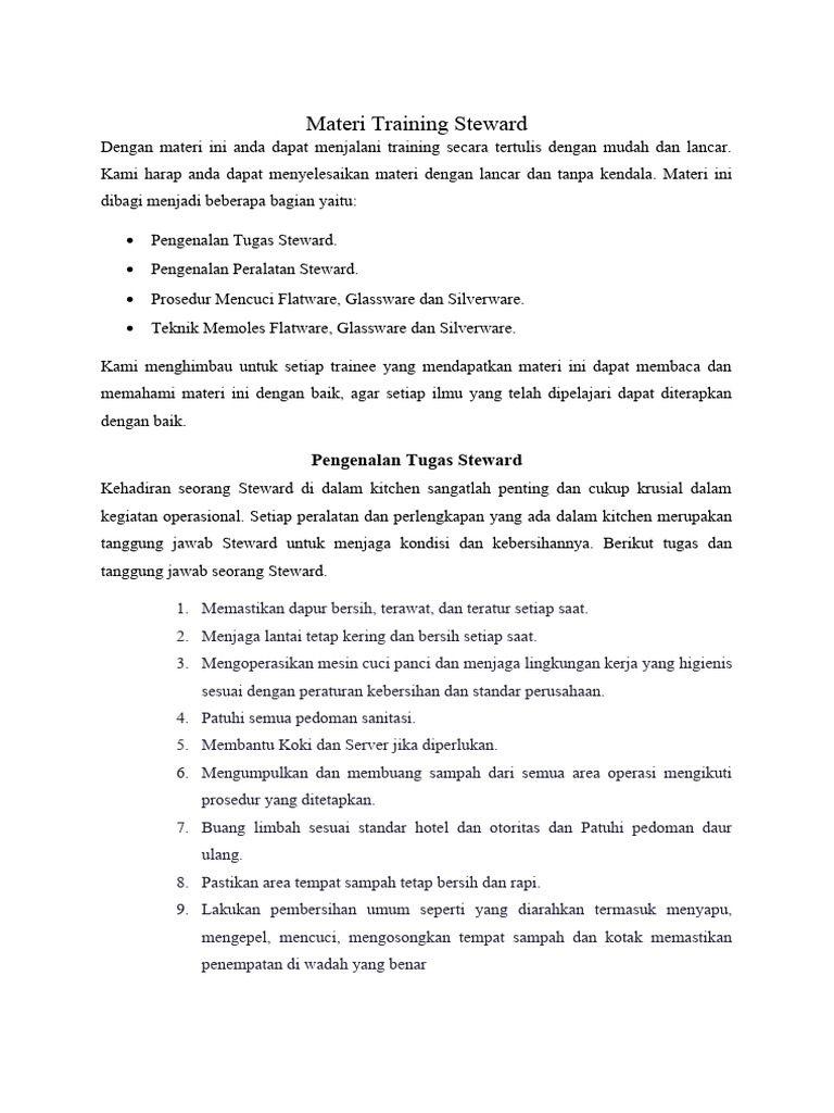 Materi Training | PDF | Memasak, Makanan, & Anggur