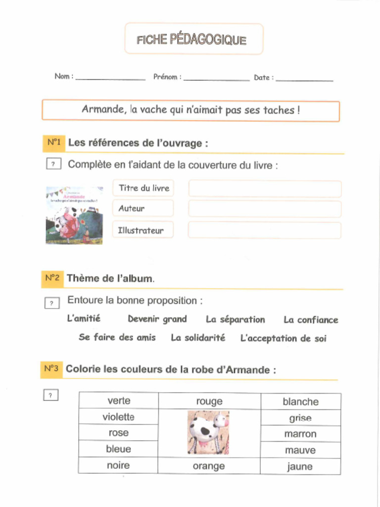 Armande, La Vache Qui N'aimait Pas Ses Taches ! | PDF