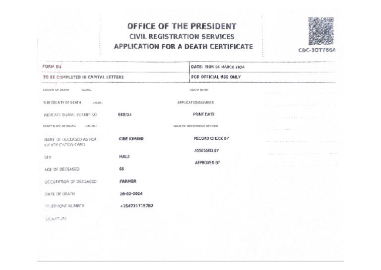 Death Certificate Application | PDF