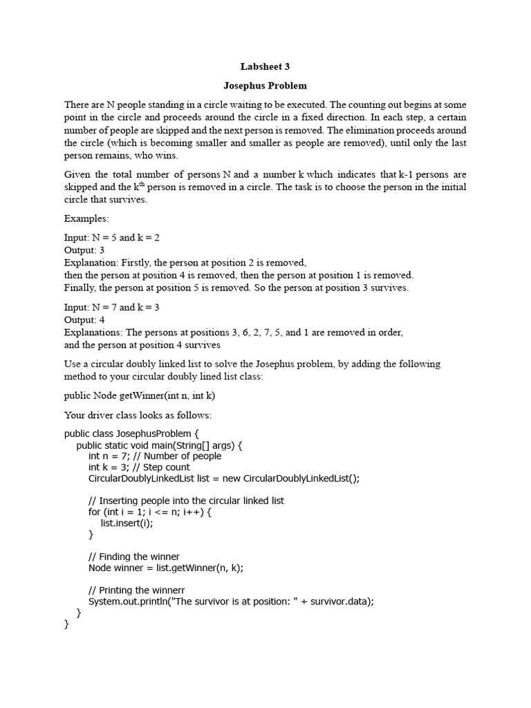 Labsheet 4 -Josephus (2) | PDF
