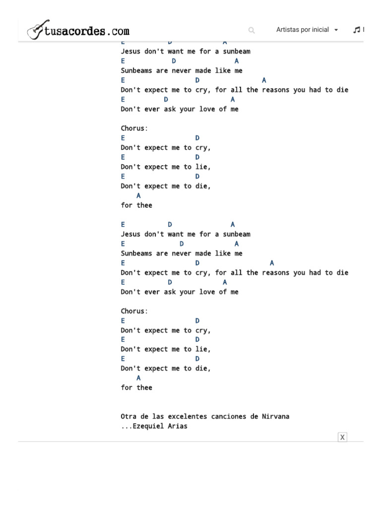 Jesus Dont Want Me For A Sunbeam, Nirvana (Acordes) en | PDF