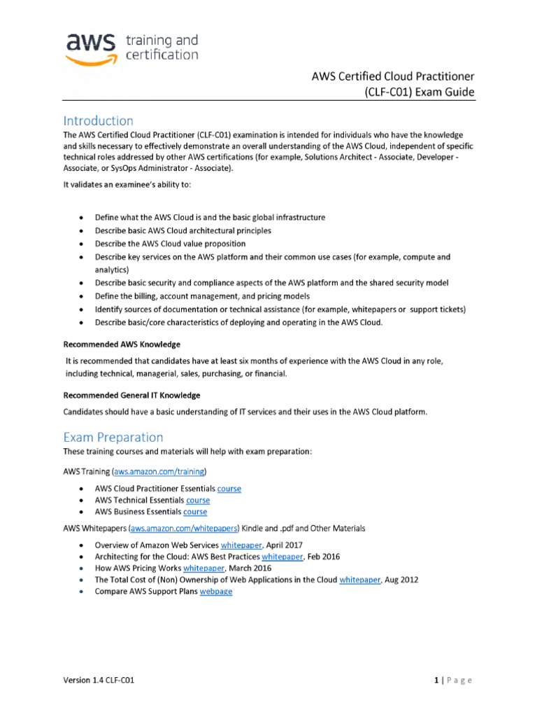 1.1 AWS Certified Cloud Practitioner - Exam - Guide - v1.4 - FINAL | PDF | Cloud Computing ...