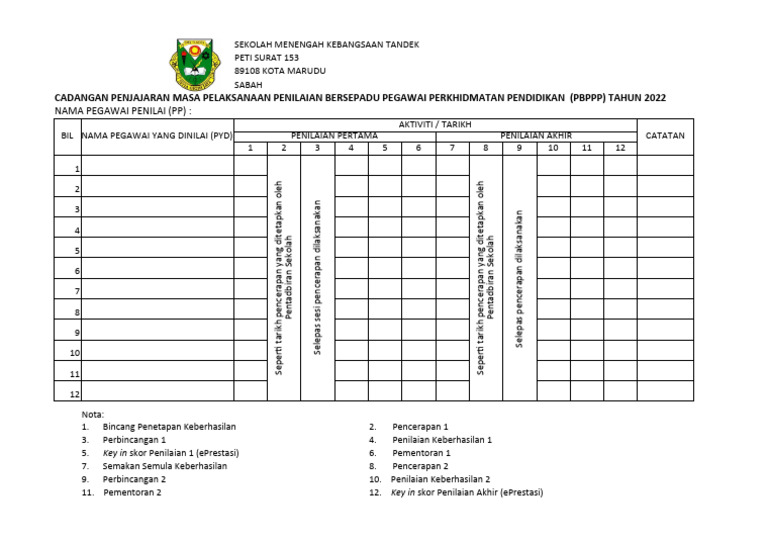 Template Cadangan Penjajaran Masa Pelaksanaan PBPPP | PDF