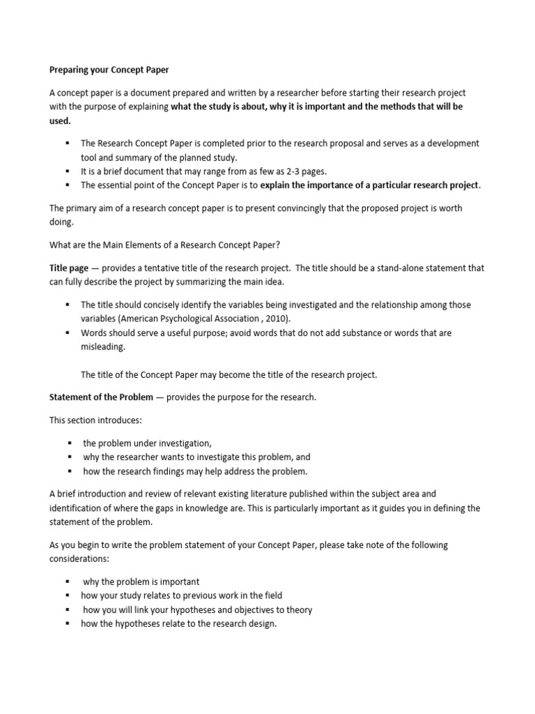 Guide to Writing a Research Concept Paper | PDF