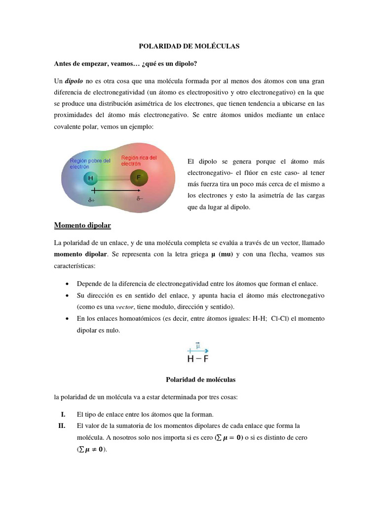 Polaridad de Moleculas | Descargar gratis PDF | Polaridad química | Enlace covalente