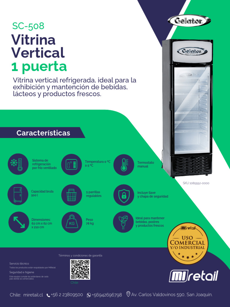 VITRINA VERTICAL 500LTS GELATOR - SC-508 - Ficha Técnica | PDF