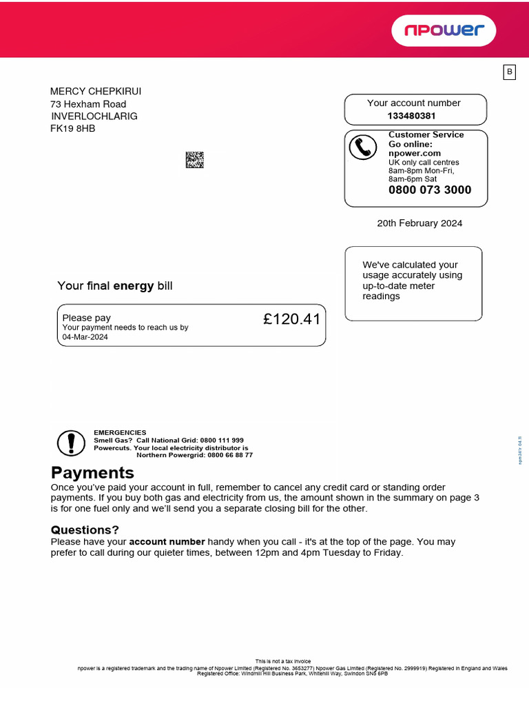 UK-Utility Energy Bill-Npower | PDF