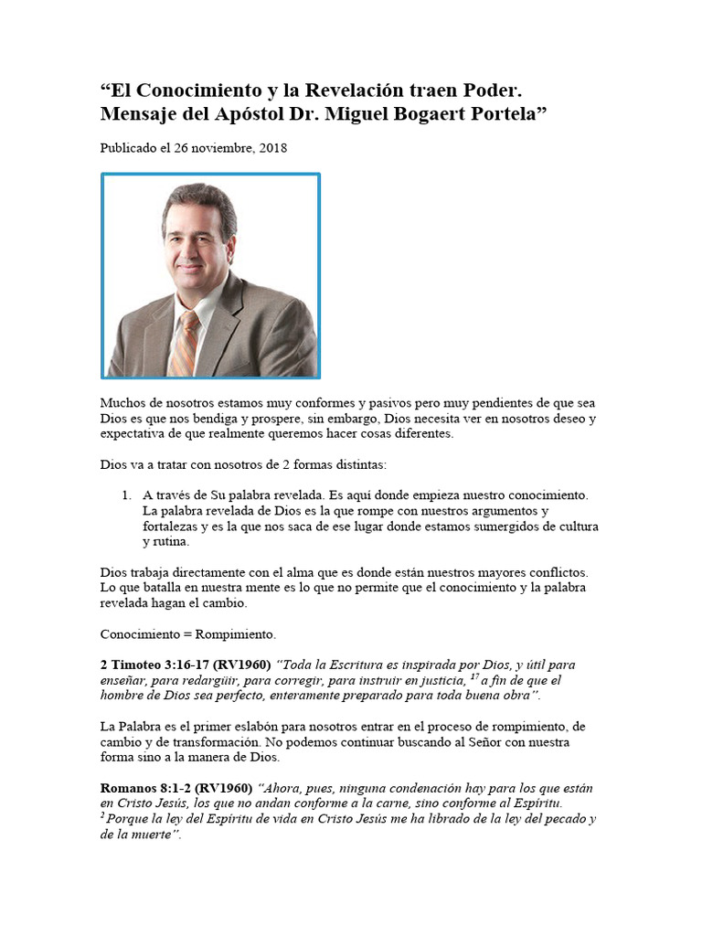El Conocimiento y La Revelación Traen Poder - Mensaje Del Apóstol Dr ...