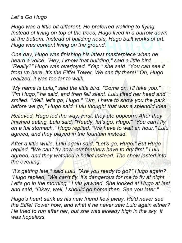 Let's Go Hugo Worksheets | PDF | Language Arts & Discipline