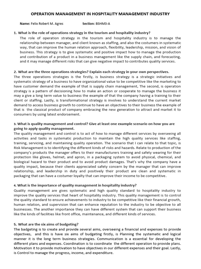 Operation Management in Hospitality Management Ind | PDF | Quality ...