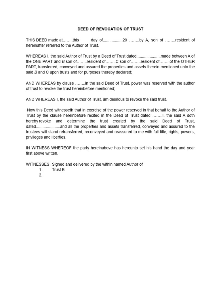 Deed of Revocation of Trust | PDF Deed of Revocation of Trust | PDF