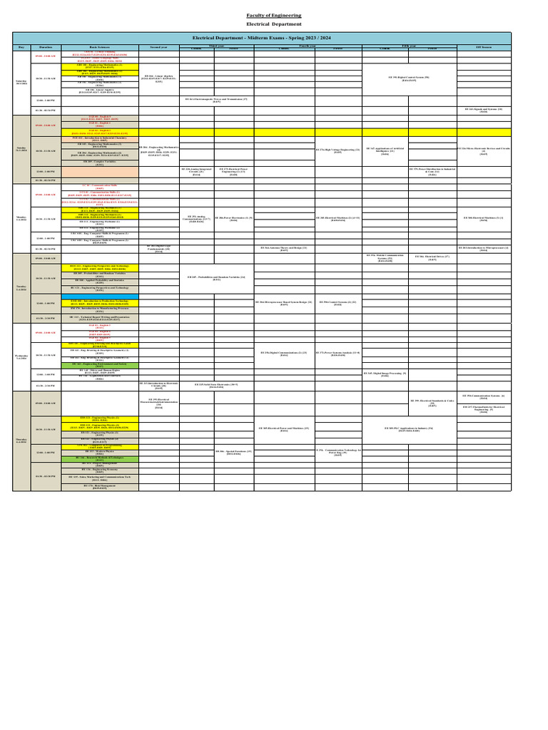 EE Time Table - Spring 2024 | PDF