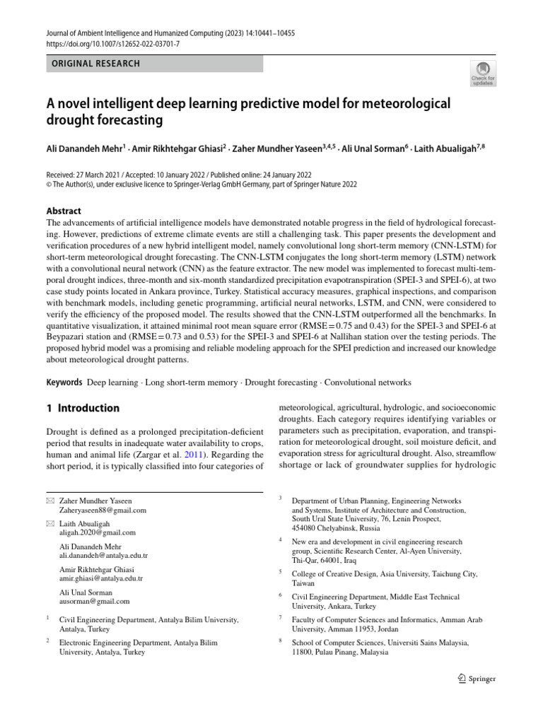 A Novel Intelligent Deep Learning Predictive Model For Meteorological Drought Forecasting | PDF