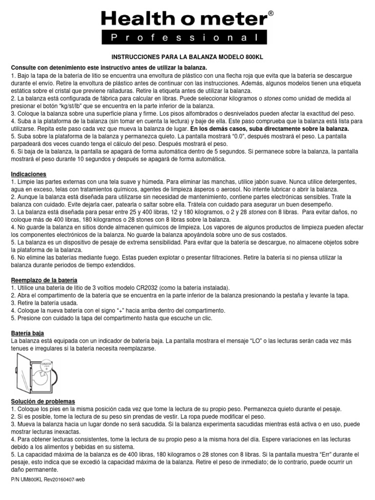Báscula de Piso Health o Meter 800 KL Digital | PDF