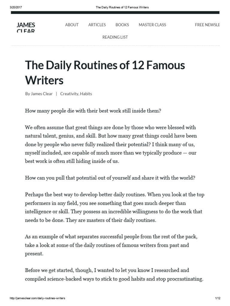 The Daily Routines of 12 Famous Writers | PDF