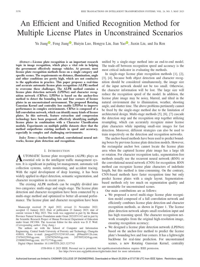 An Efficient And Unified Recognition Method For Multiple License Plates