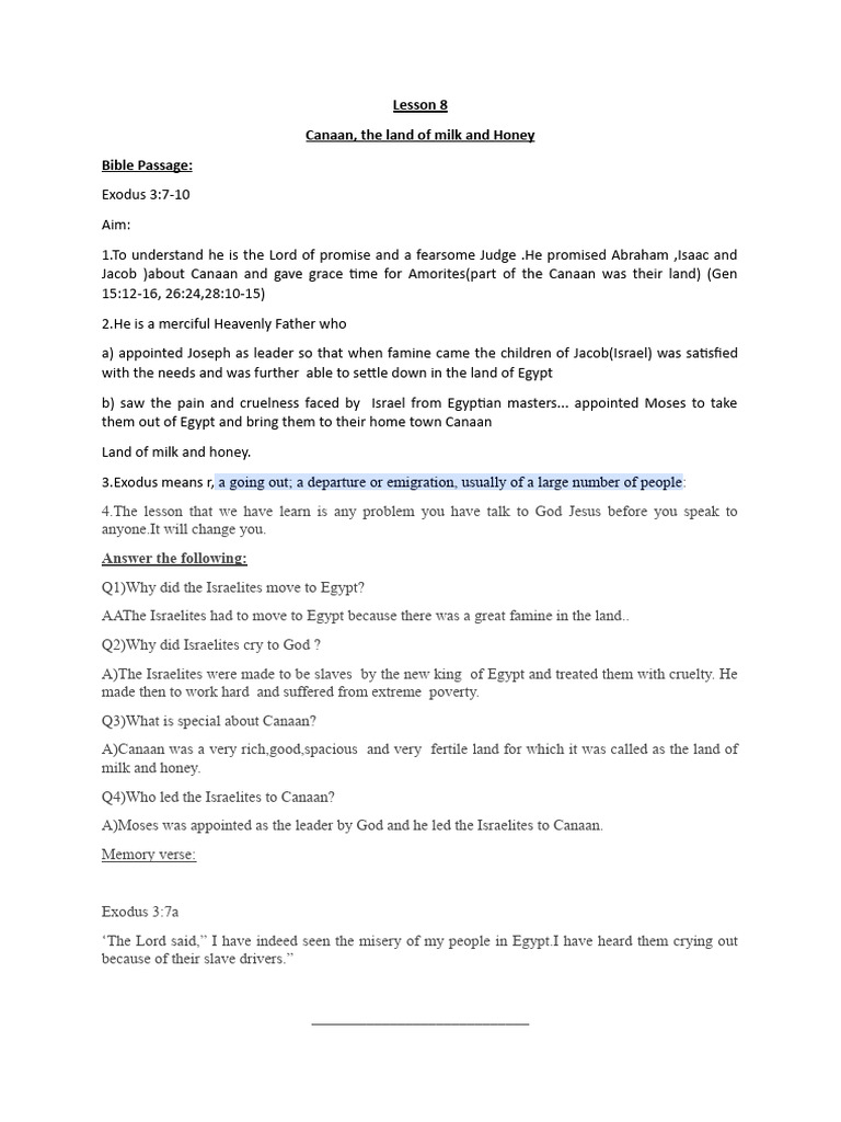 Ls 8-Canaan-the land of Milk and Honey | PDF