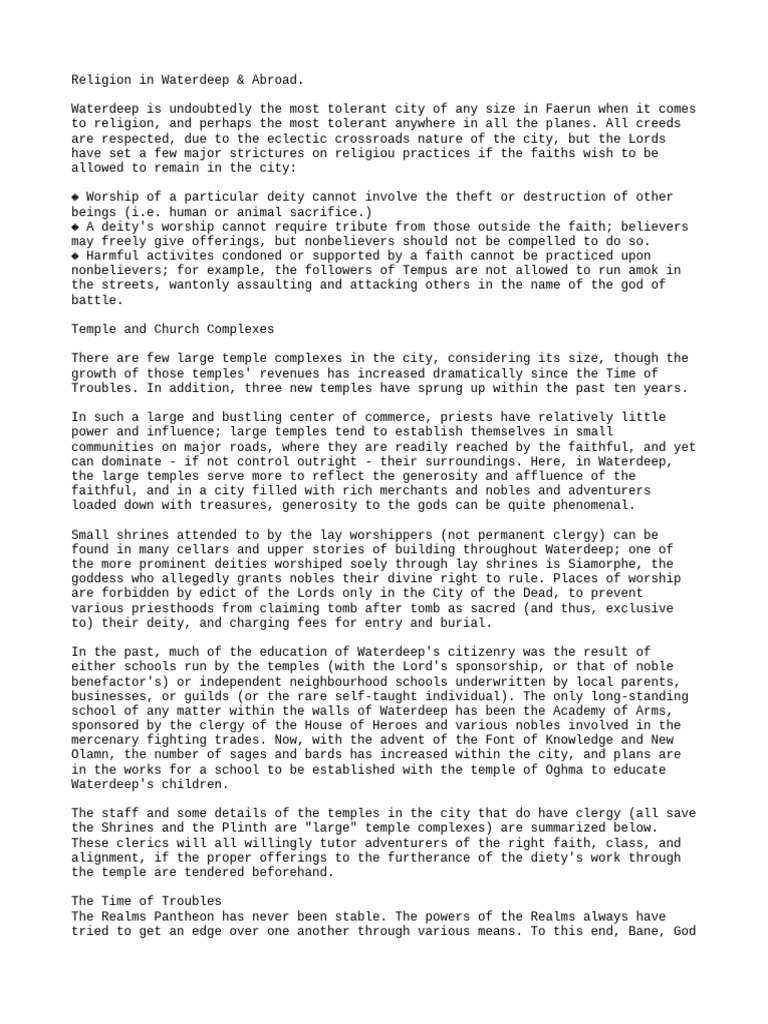 Waterdeep Religions | PDF | Dwarf (Dungeons & Dragons) | Elf (Dungeons ...