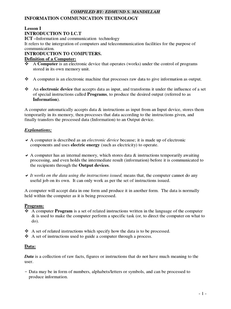 Ict Notes | PDF | Personal Computers | Microcomputers