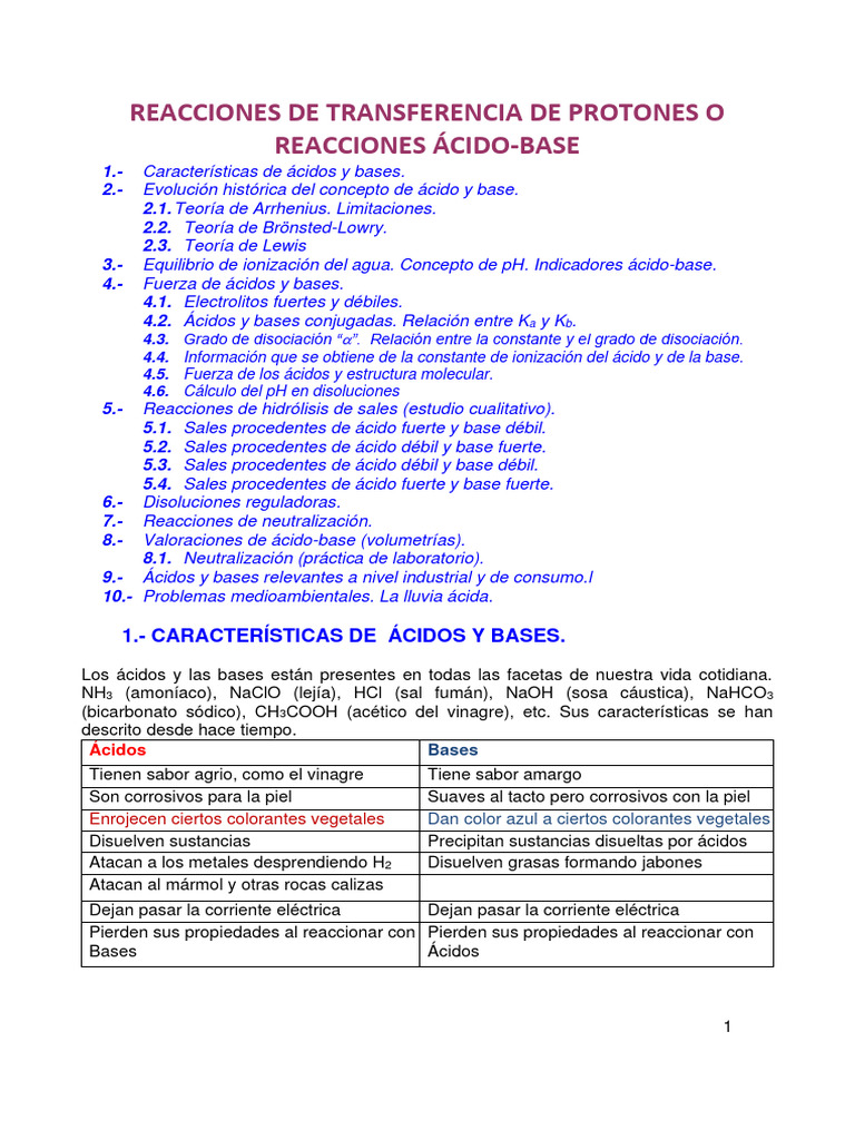 APUNTES. Reacciones Ácido-Base | PDF | Ácido | Sal (química)