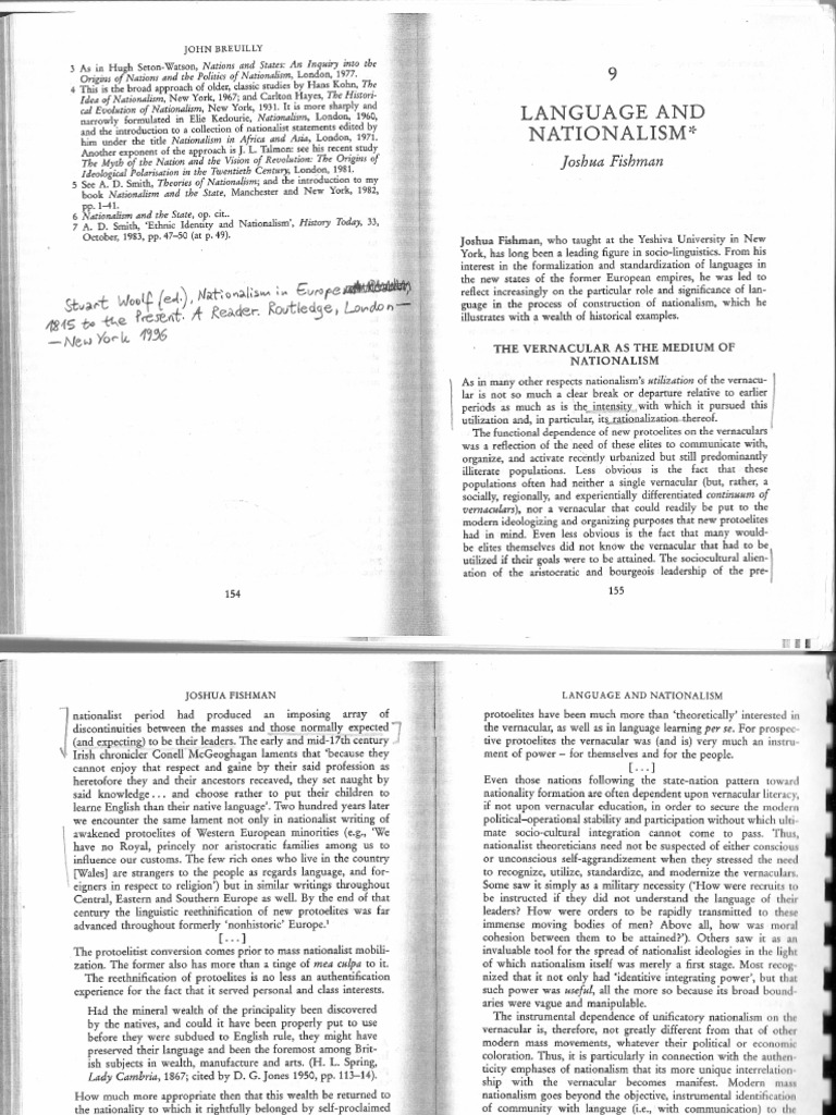 Fishman Joshua A, Language and Nationalism | PDF