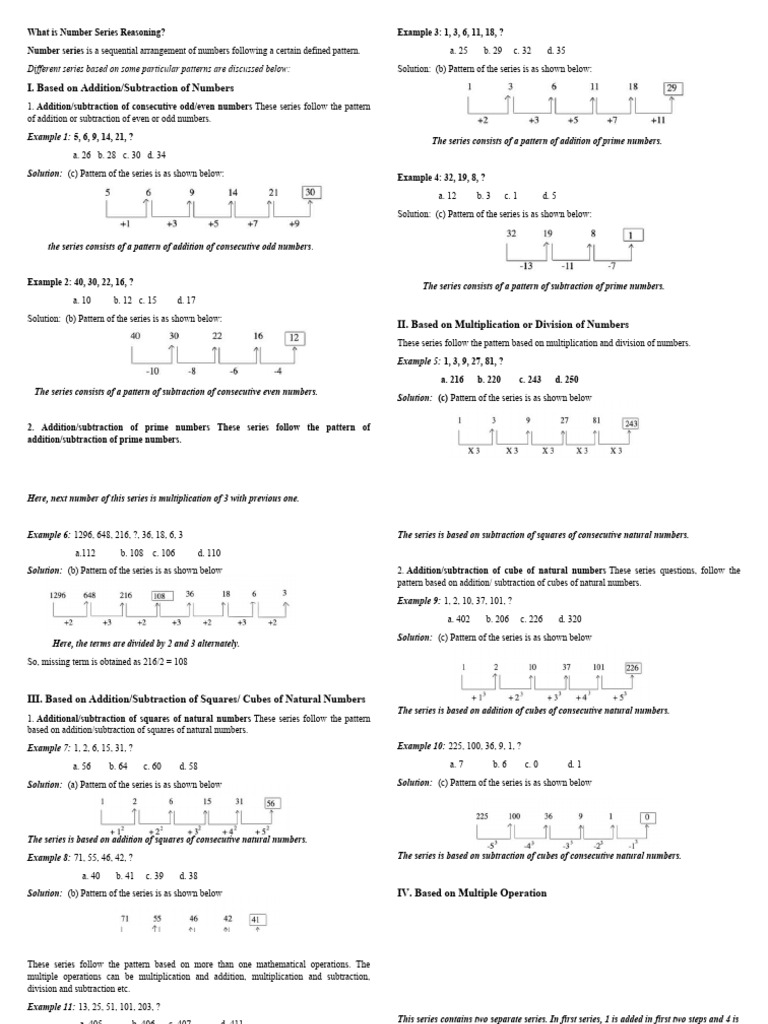 Understanding Number Series Reasoning | PDF | Multiplication | Numbers