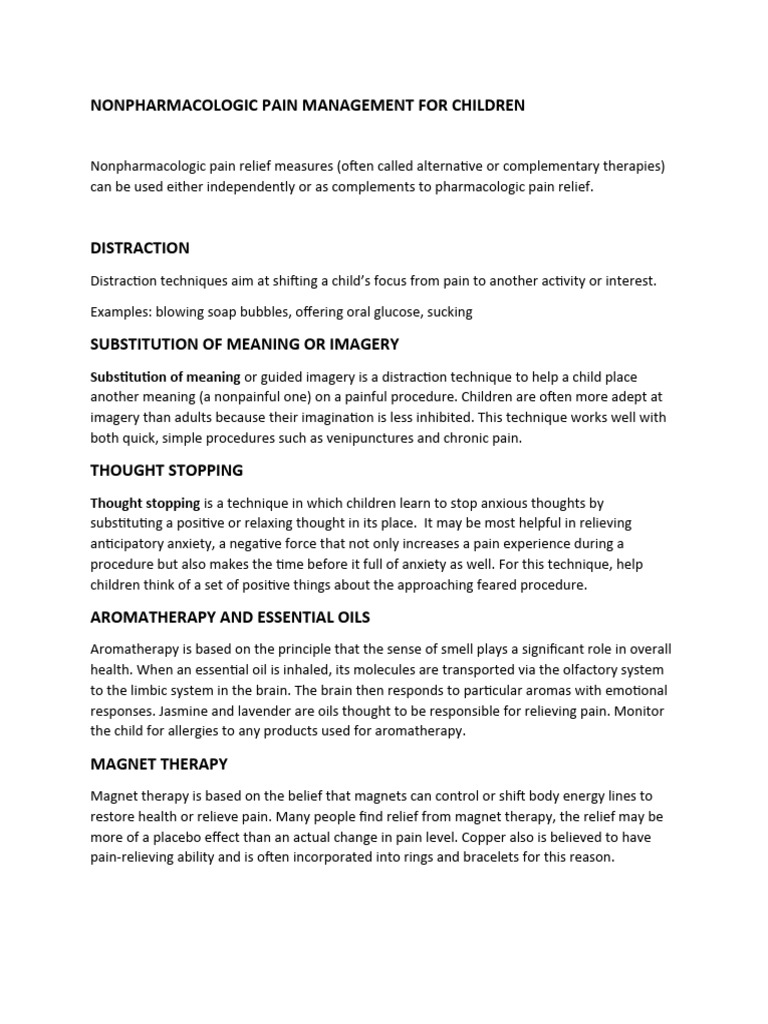 Nonpharmacologic Pain Management For Children | PDF