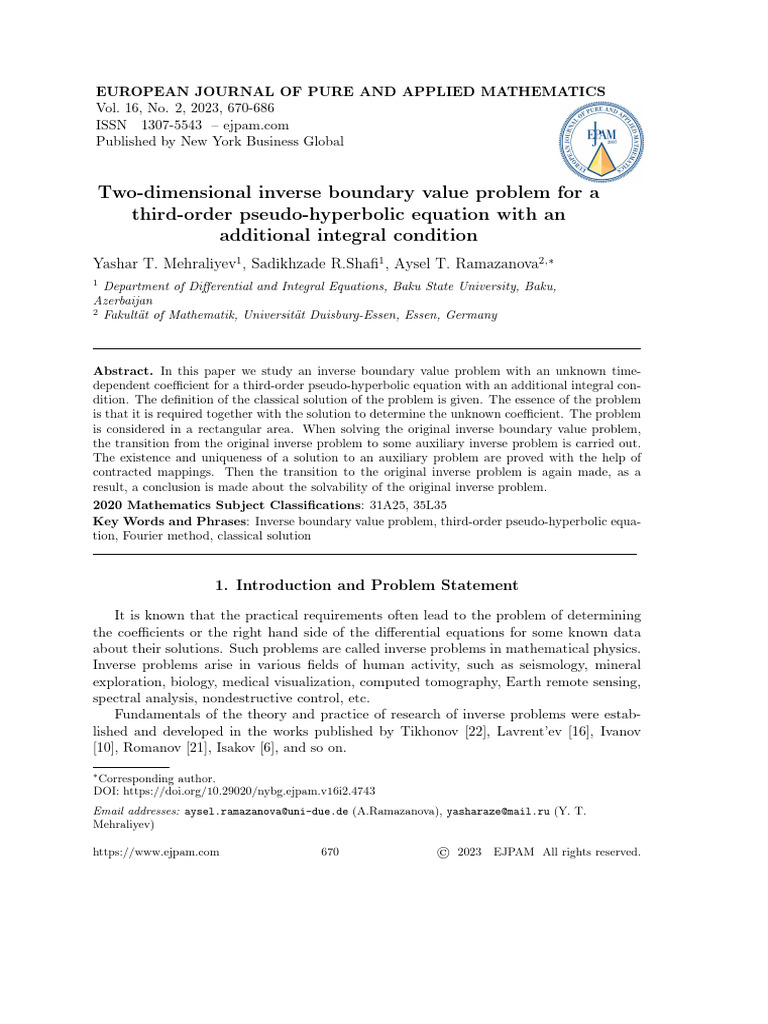 Two-Dimensional Inverse Boundary Value Problem For | PDF | Inverse Problem | Differential Equations