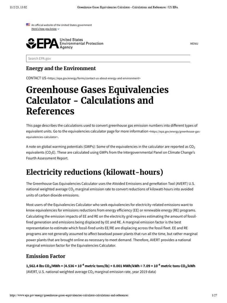 Greenhouse Gases Equivalencies Calculator - Calculations and References ...