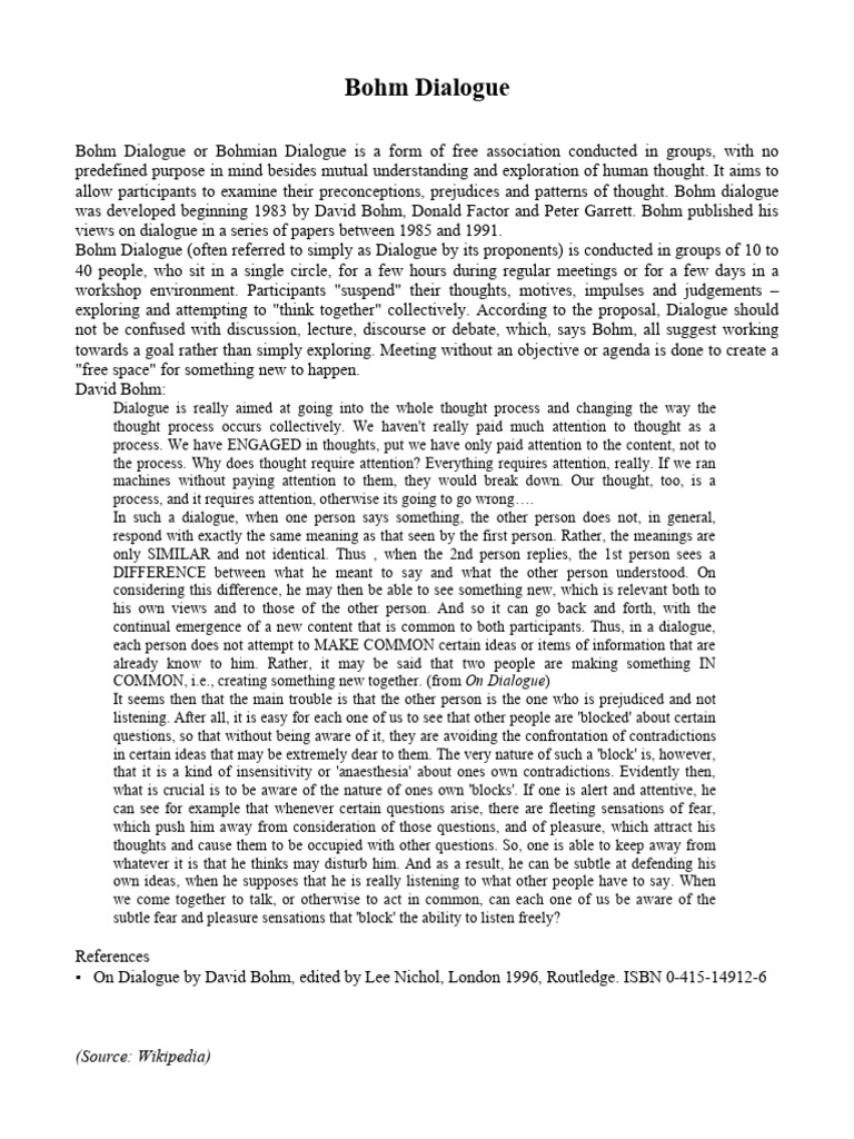 DIALOGUE-DAVIDBOHM | PDF | Cognitive Science | Cognition