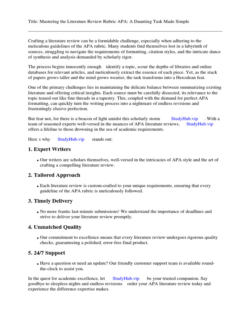Literature Review Rubric Apa | PDF | Apa Style | Citation Literature Review Rubric Apa | PDF | Apa Style | Citation