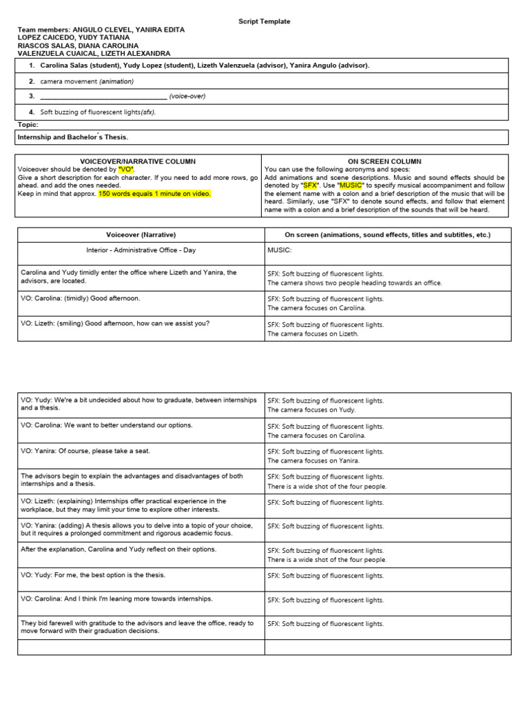 Script Template | Download Free PDF | Voice Over