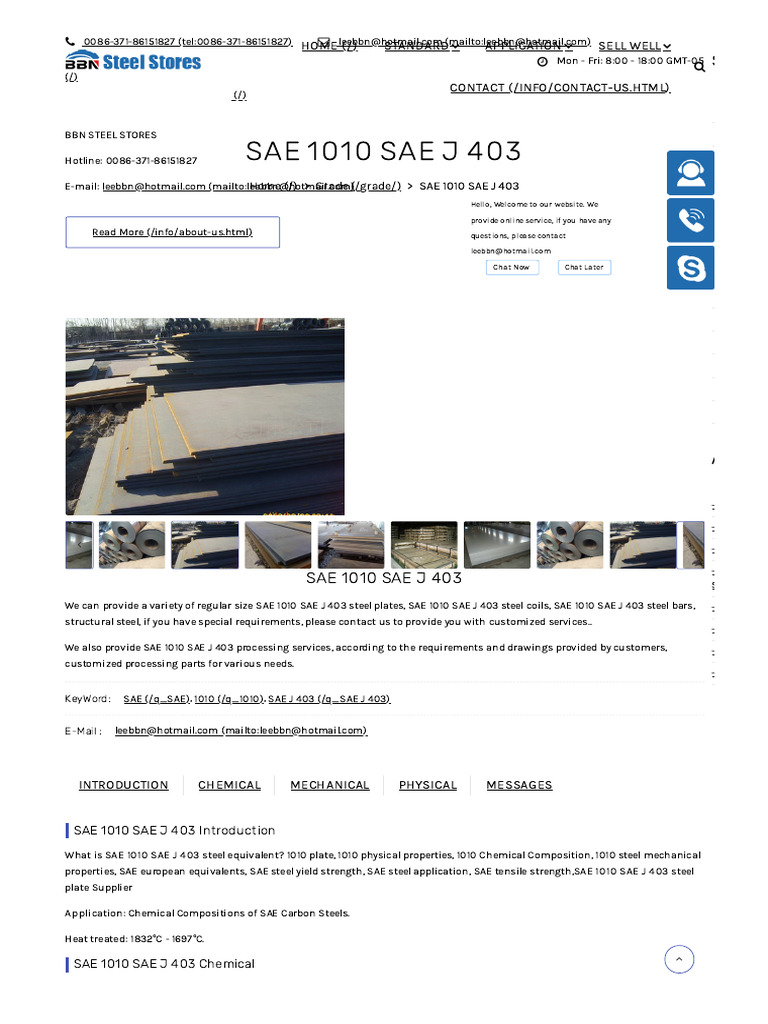 SAE 1010 SAE J 403 - BBN STEEL STORES (Mechanical Properties) | PDF ...