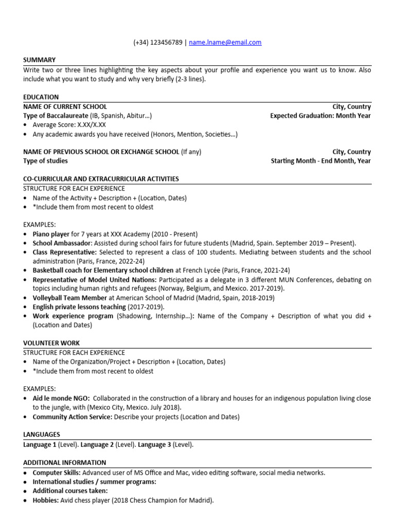 Student CV Template for IE Applications | PDF