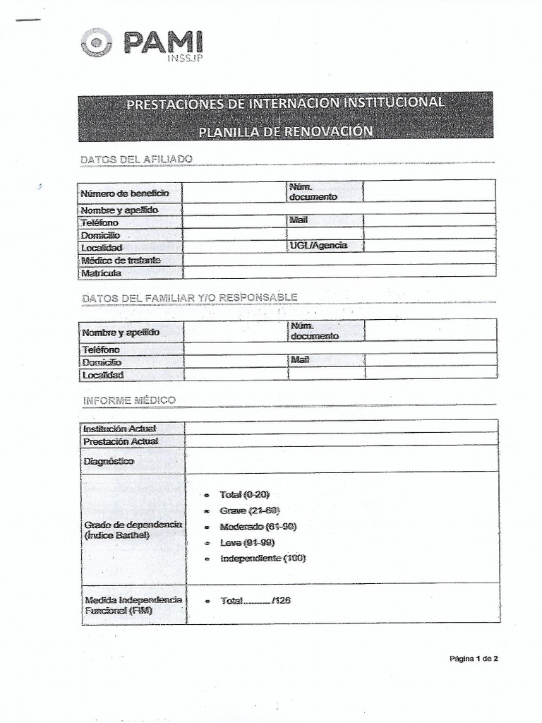 Planilla Renovacion Pami HDD (Completa) | PDF