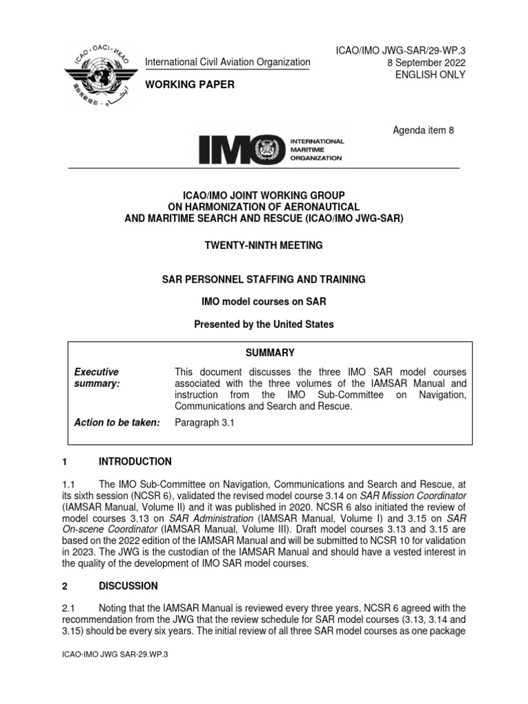 IMO SAR Model Courses Overview | PDF | Search And Rescue