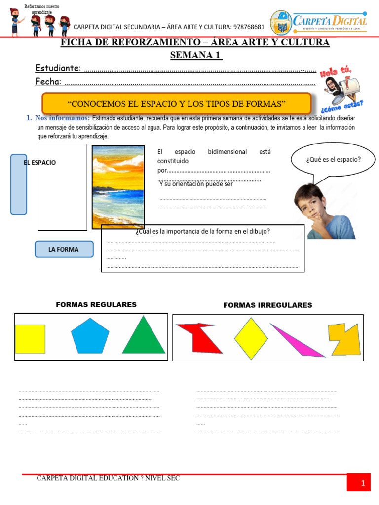1° Sec - Ficha de Reforzamiento Sem.1 - Exp 1 - Arte y Cultura | PDF | Aprendizaje ...