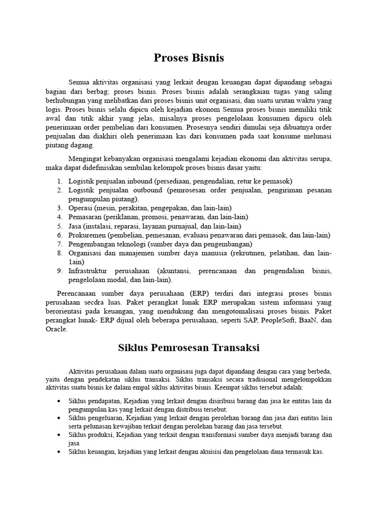 Proses Bisnis & Siklus Pemrosesan Transaksi | PDF