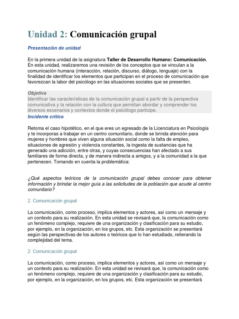 Unidad 2 Comunicación grupal | PDF